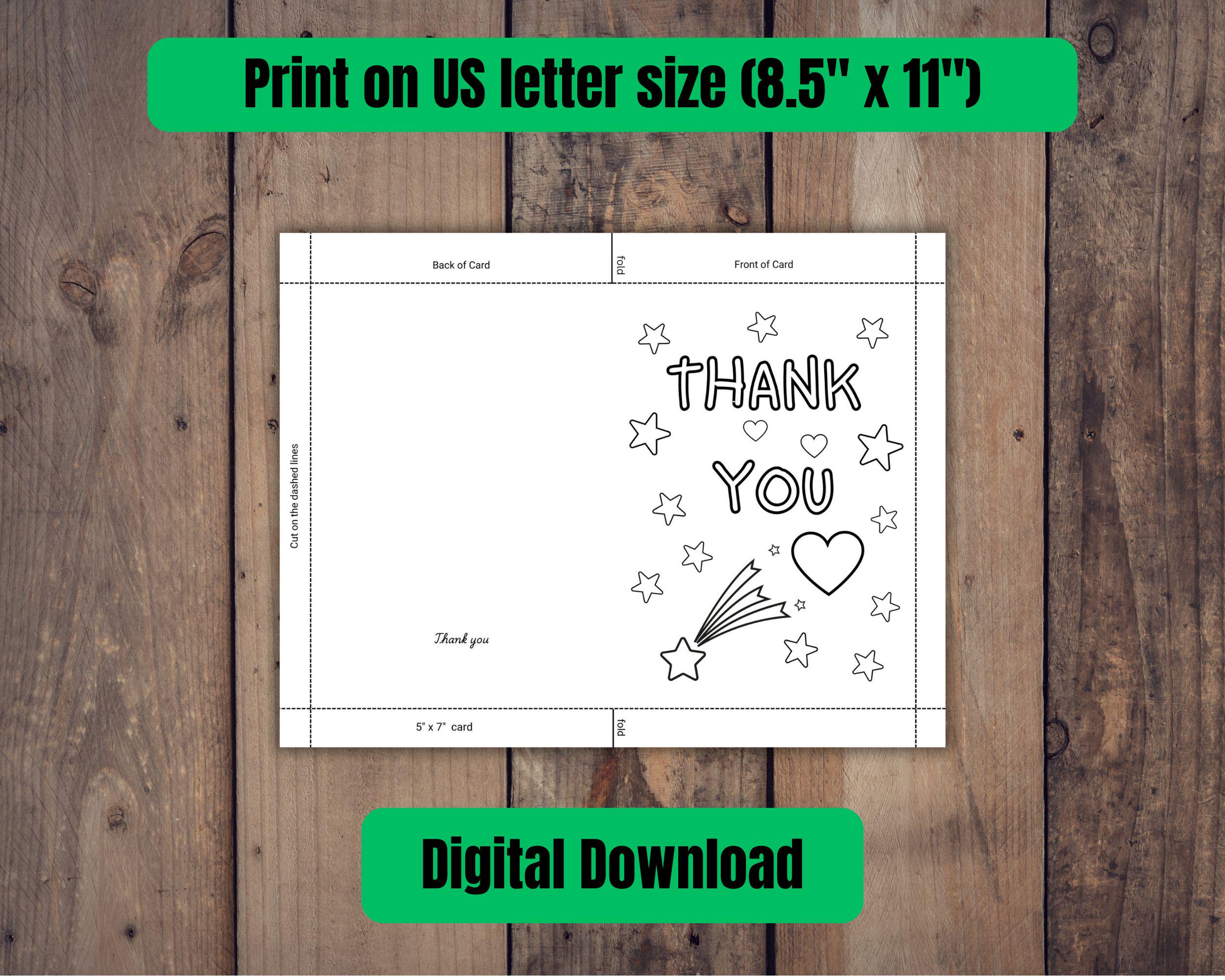 Printable Thank You Cards to Color: 5x7 Kids & Adults (PDF) - Etsy