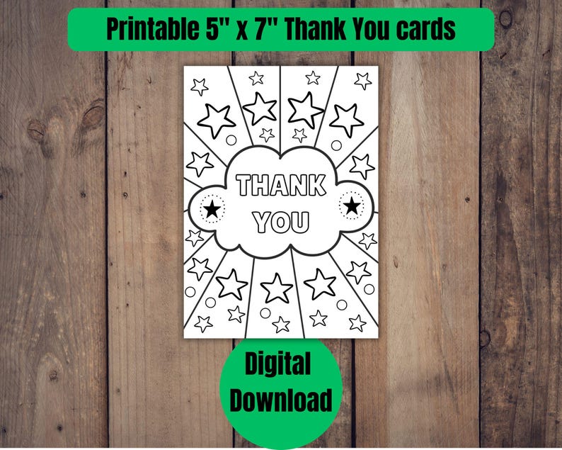 Printable Thank You Cards: Kids Coloring Pages (digital Download) - Etsy