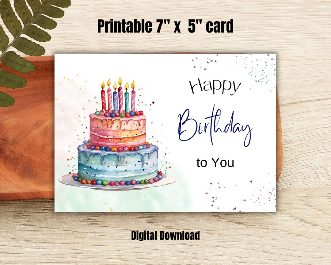 Printable Birthday Cake Card, Digital Download Card ,happy Birthday ...