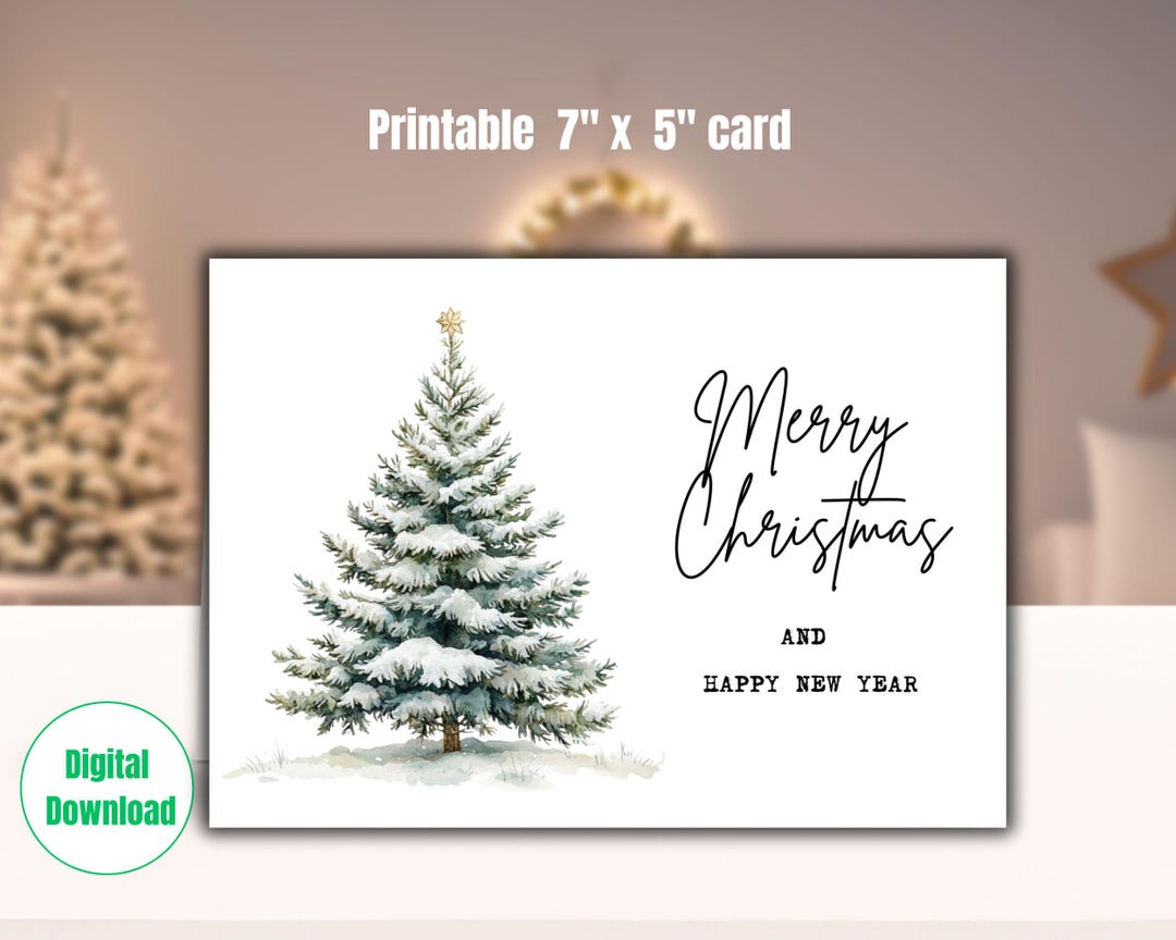 Merry Christmas Printable Card.christmas Tree Design.digital Download ...