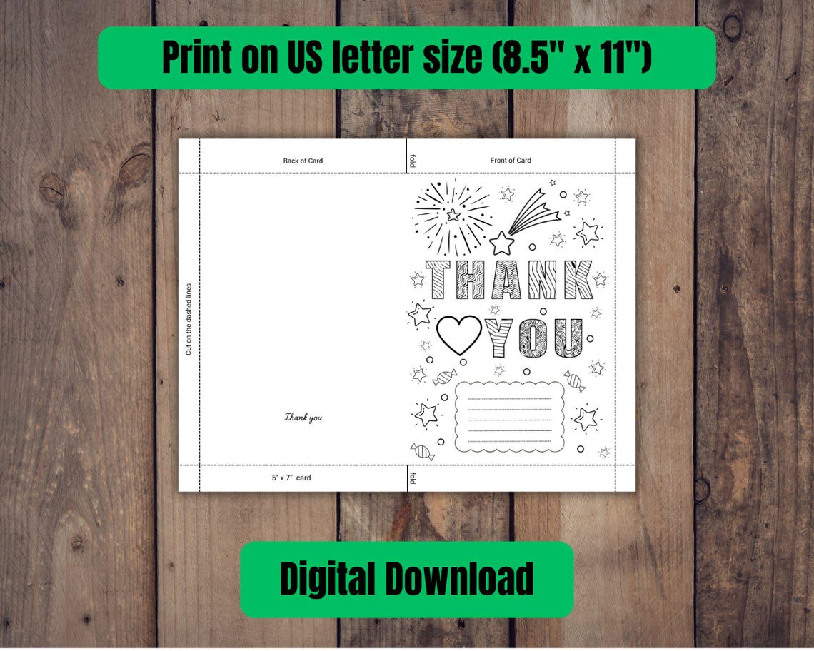 Printable Thank You Cards: Kids Coloring Pages (digital Download) - Etsy