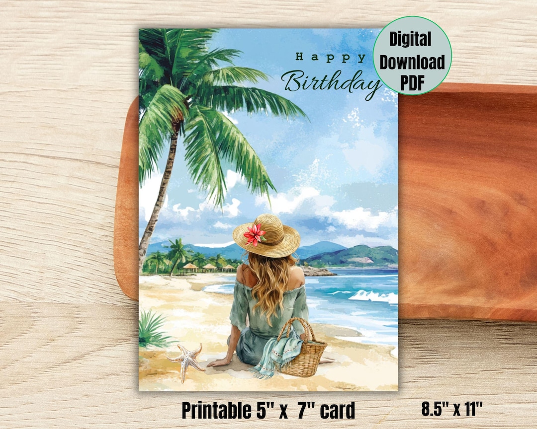 Beach Birthday Card: Ocean Theme, Printable 5x7 (digital Download) - Etsy