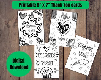 Printable Thank You Cards to Color: 5x7 Kids & Adults (PDF) - Etsy
