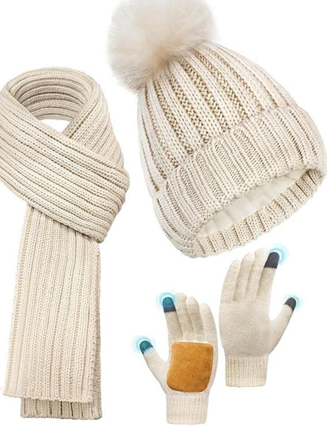 Women's Winter Hat, Scarf and Glove Set – Fleece-lined Beanie With Pom ...