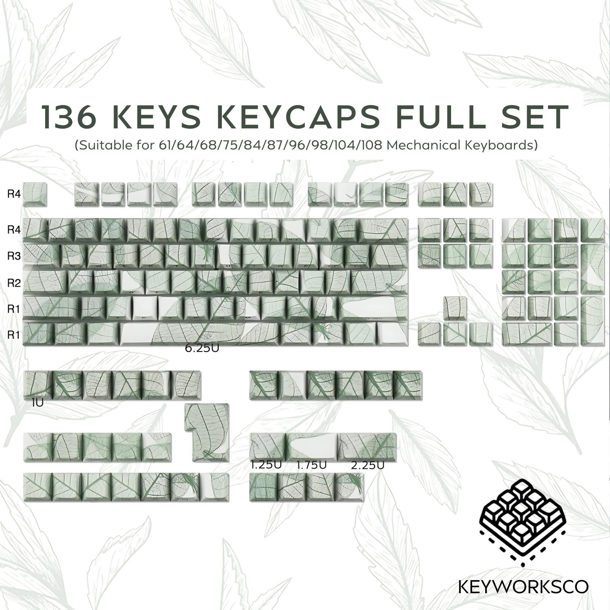 Light Green Leaf Keycap Set: PBT Cherry Profile, 136 Keys - Etsy