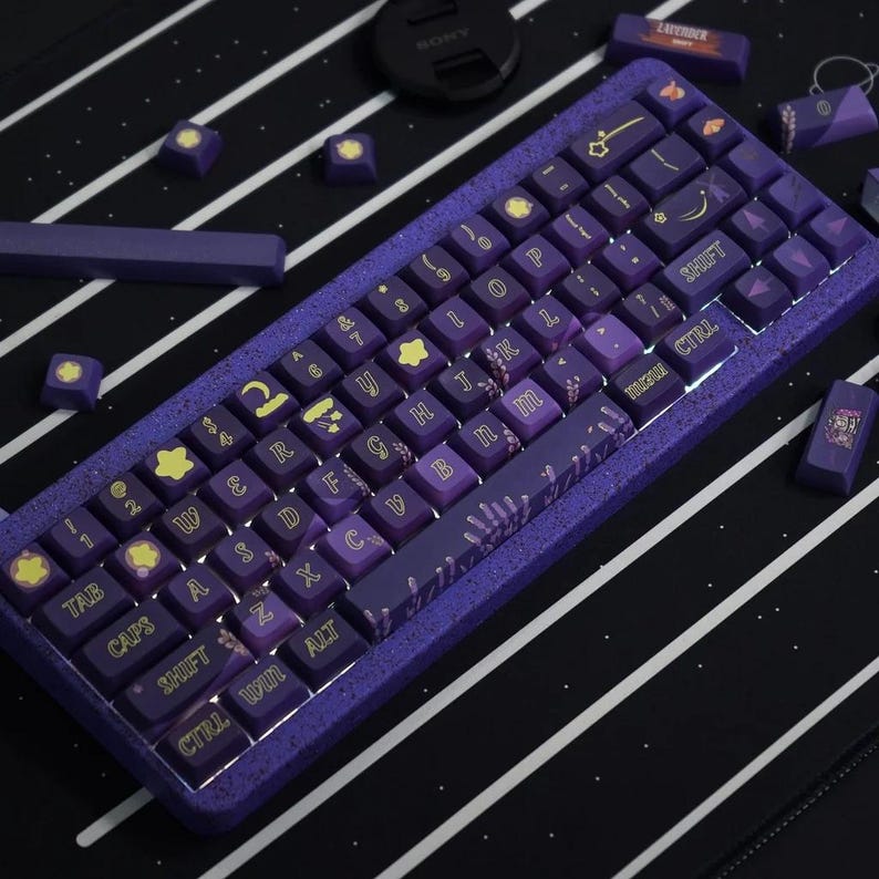 XDA Profile Lavender Cute Keycaps Set – 127 Keys Purple PBT Keycap Set ...