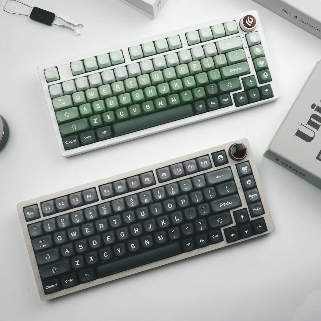 MOA Gradient Keycaps Set – 132 Keys Green Grey PBT Dye Sub Custom ...