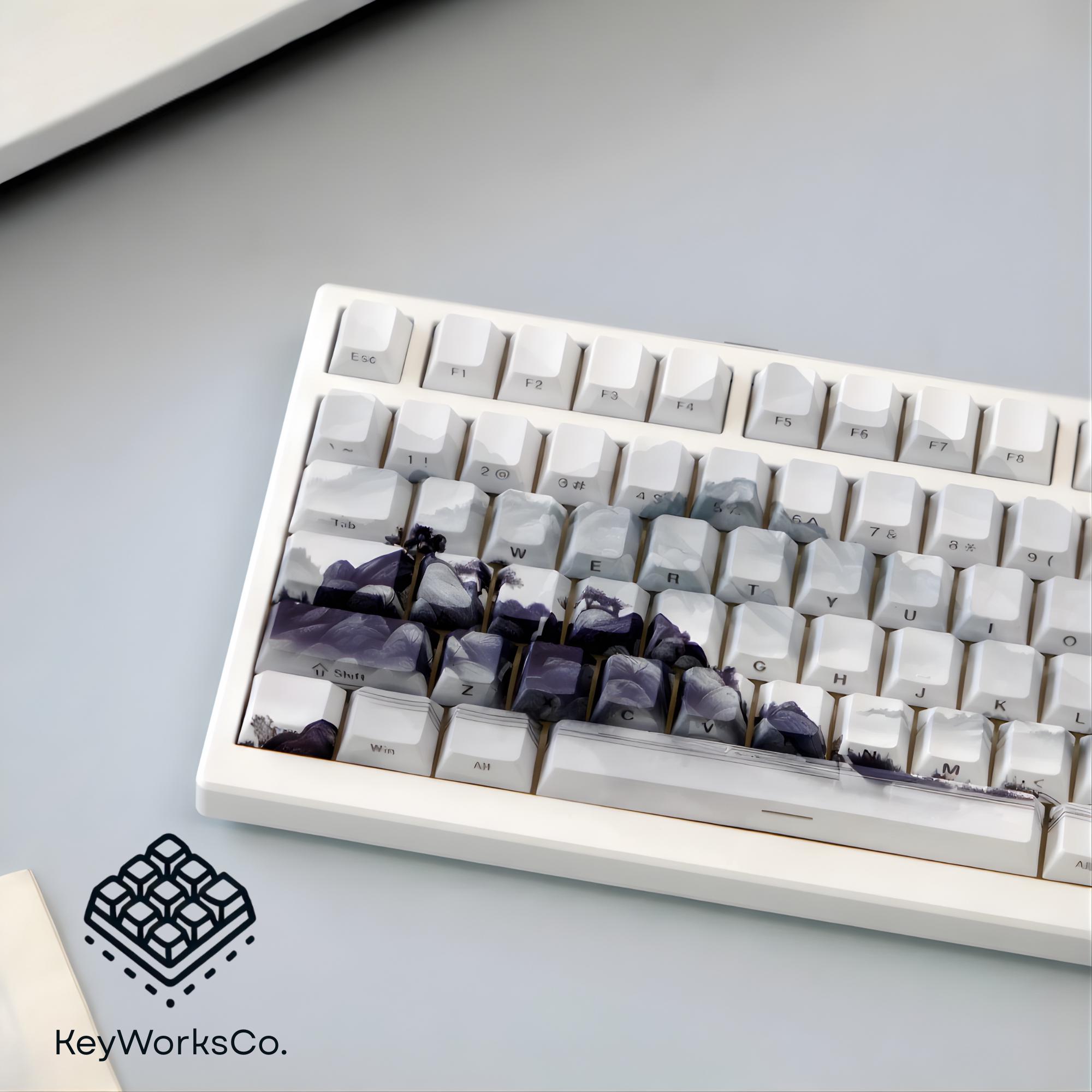 Frostveil Keycaps: 135-key Black & White Cherry Profile PBT Double-shot ...