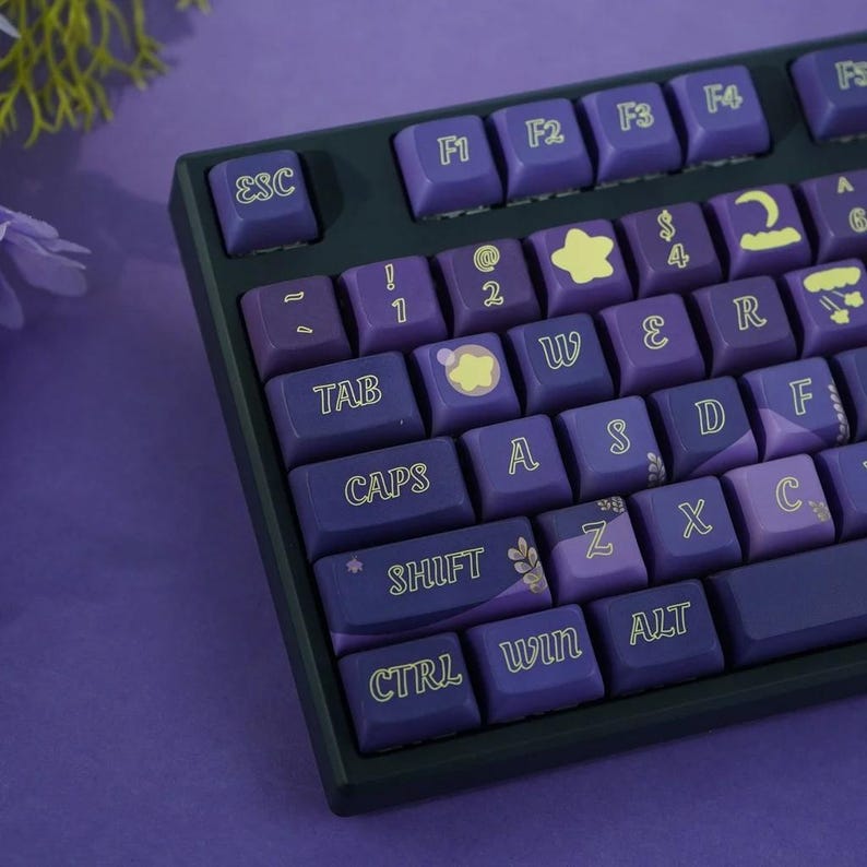 XDA Profile Lavender Cute Keycaps Set – 127 Keys Purple PBT Keycap Set ...
