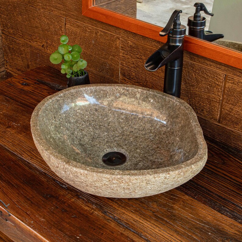 Handmade Natural River Stone Sink, Rustic Farmhouse Decor (16-19 Inches ...