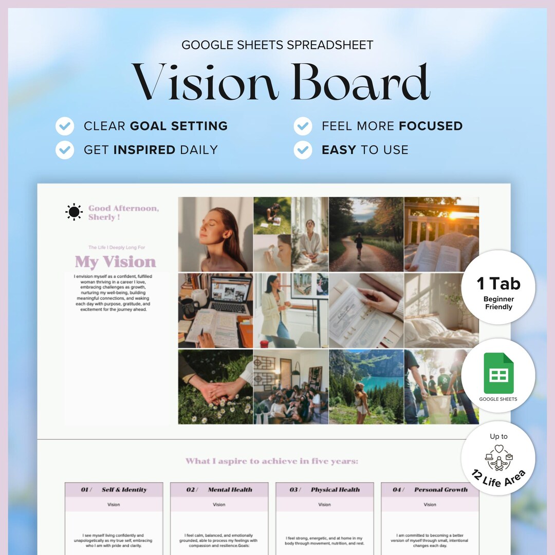 Vision Board Google Sheet Template, Digital Vision Board Kit - Etsy