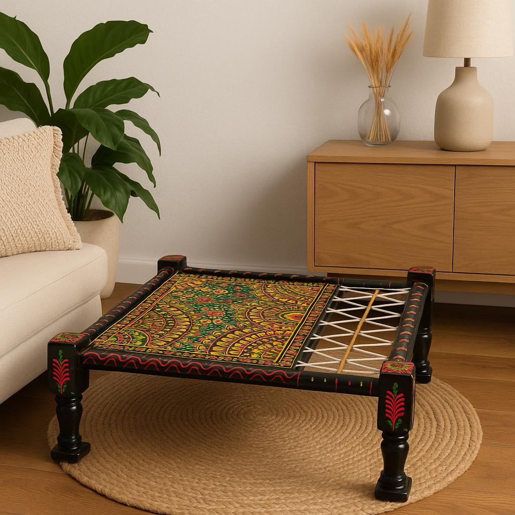 Mini Hand-painted Wooden Charpai – Traditional Rajasthani Table Decor ...