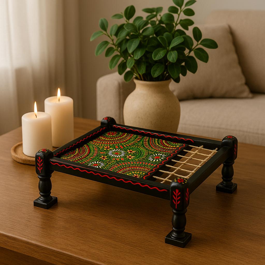 Mini Hand-painted Wooden Charpai – Traditional Rajasthani Table Decor ...