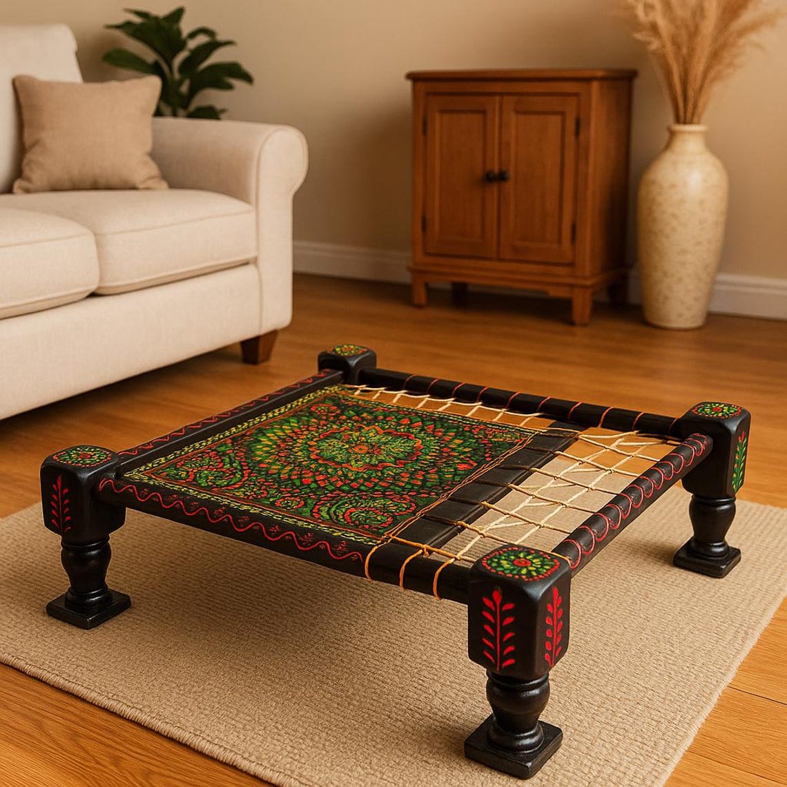 Mini Hand-painted Wooden Charpai – Traditional Rajasthani Table Decor ...