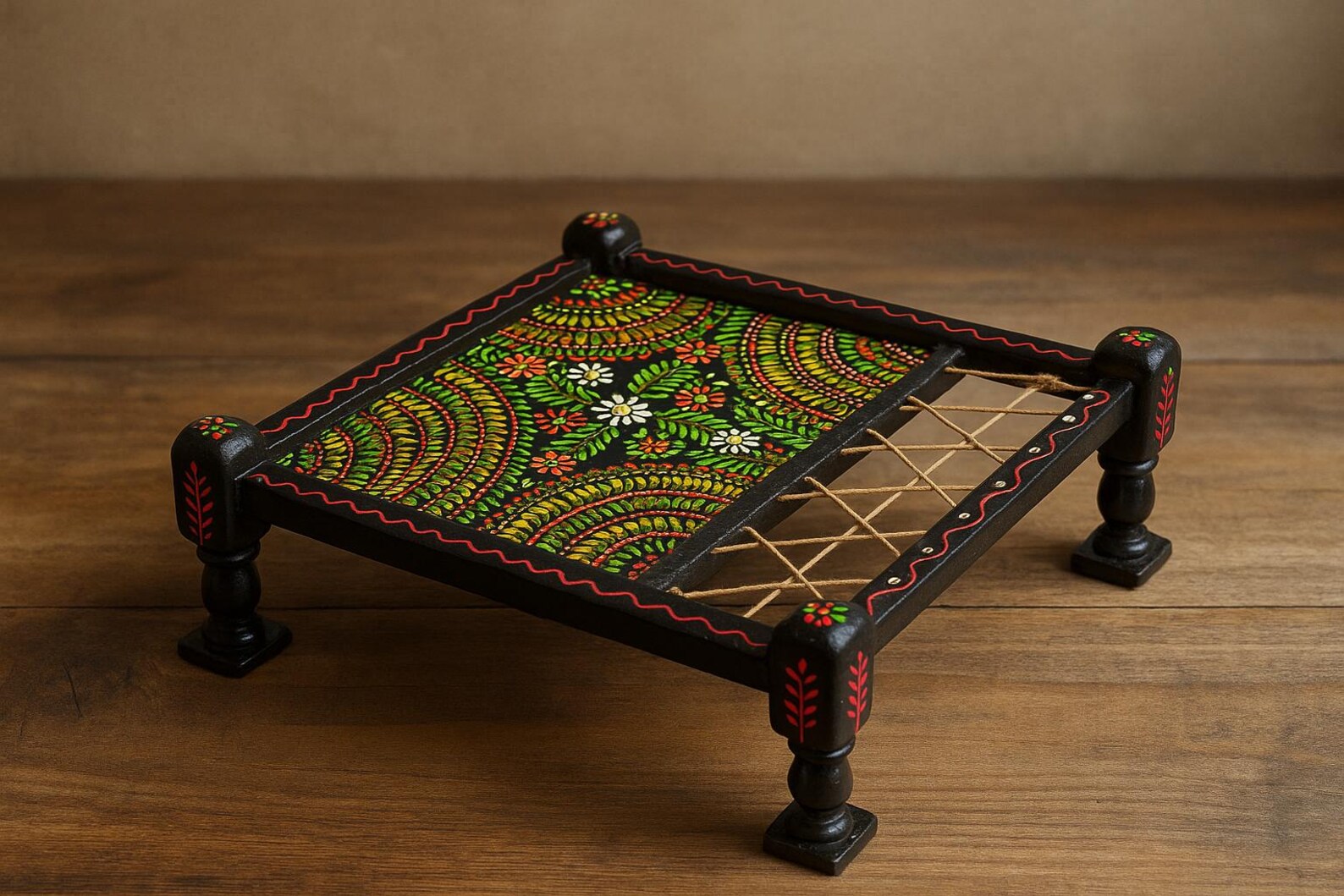 Mini Hand-painted Wooden Charpai – Traditional Rajasthani Table Decor ...