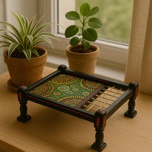 Mini Hand-painted Wooden Charpai – Traditional Rajasthani Table Decor ...