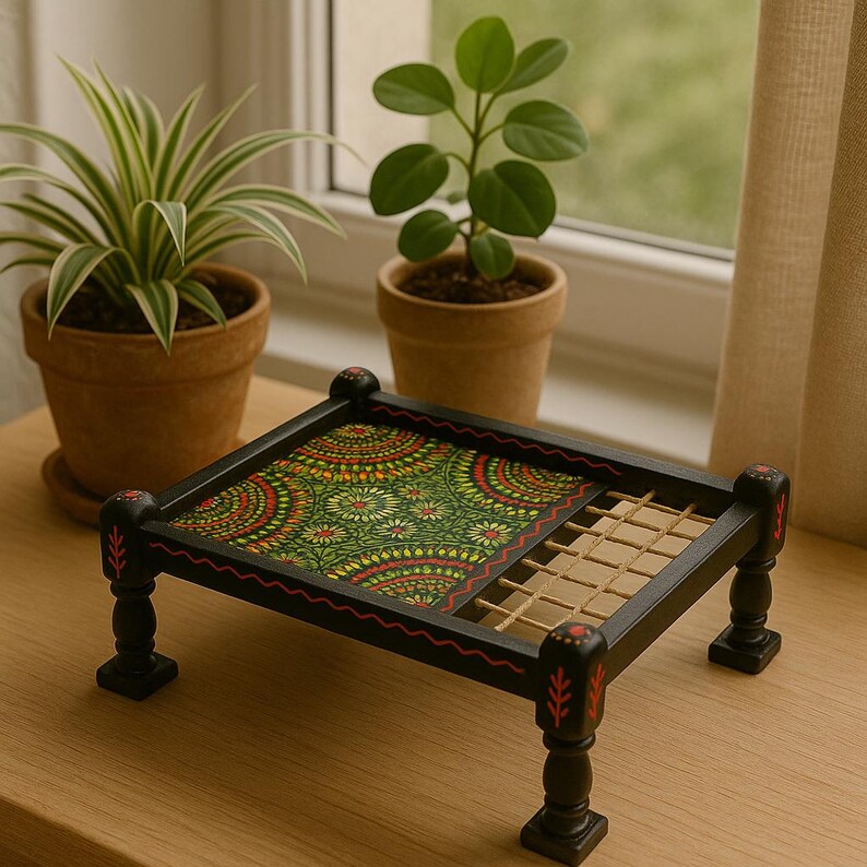Mini Hand-painted Wooden Charpai – Traditional Rajasthani Table Decor ...