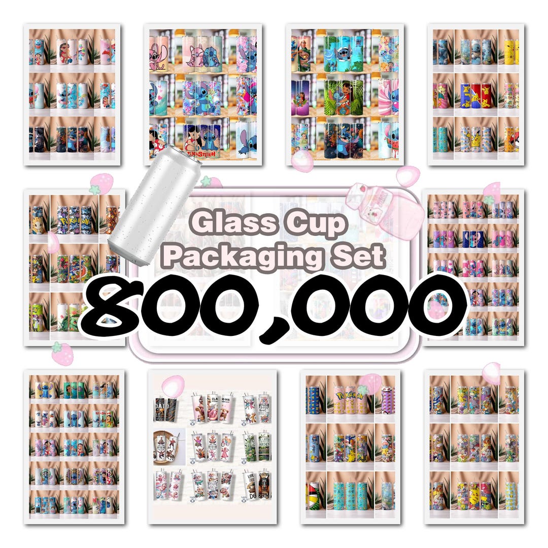 800000 Glass Cup Packaging Set Cartoon Character Bundle for Tumbler ...