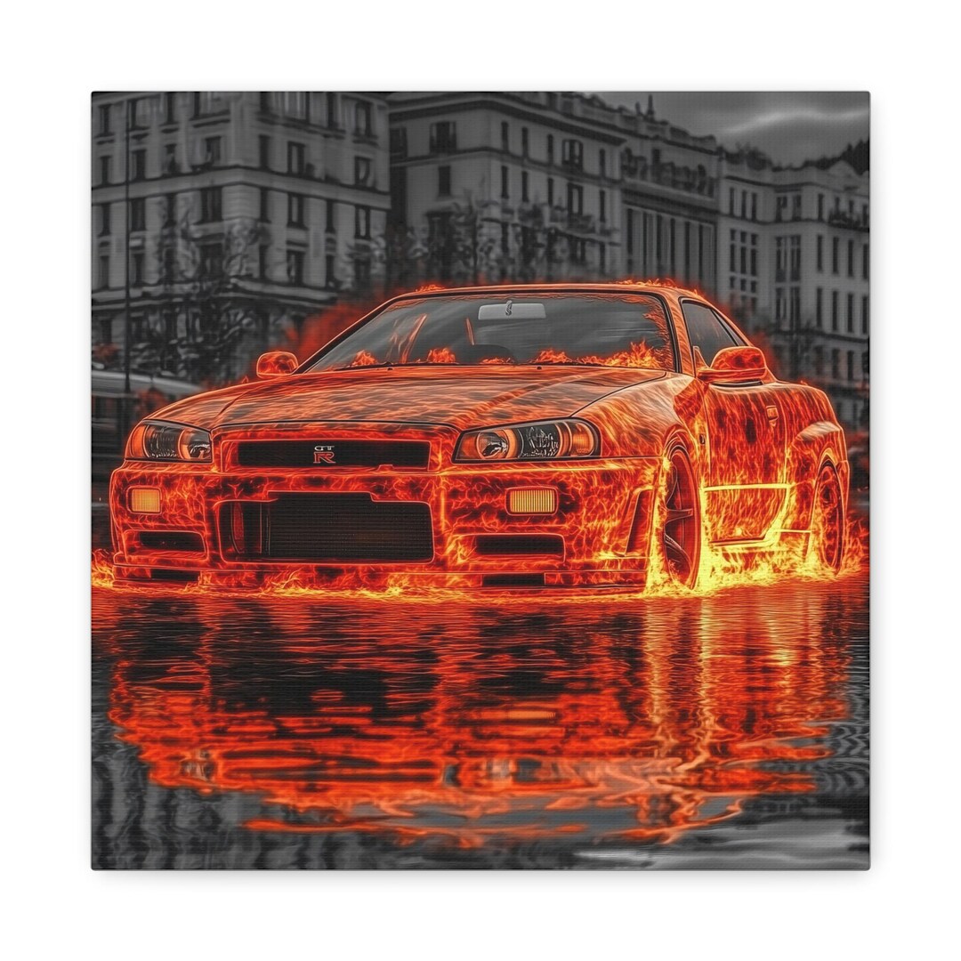 Nissan R34 GTR on Fire Canvas Print - Etsy