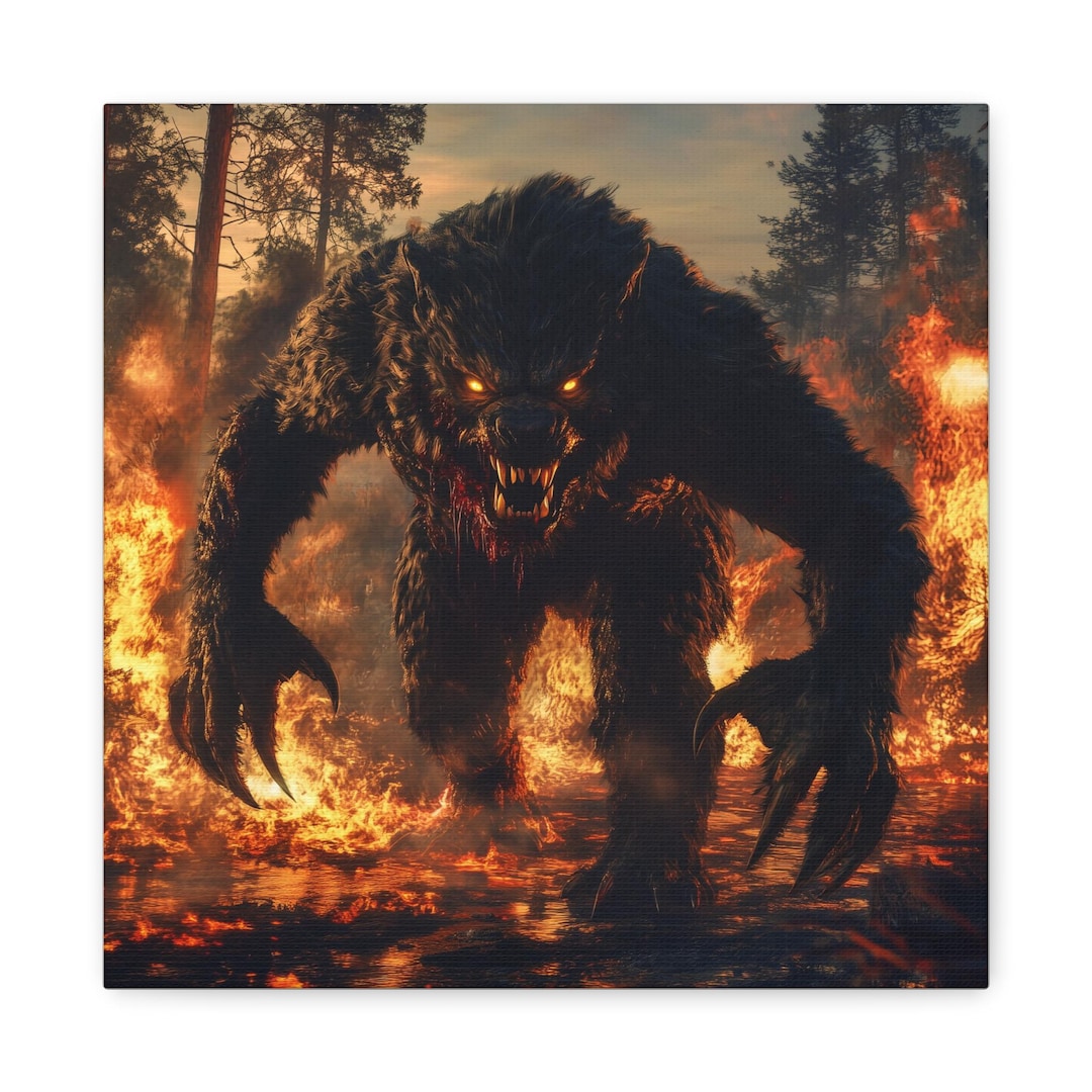 Werewolf Charging Through Fire Canvas Wall Art - Etsy