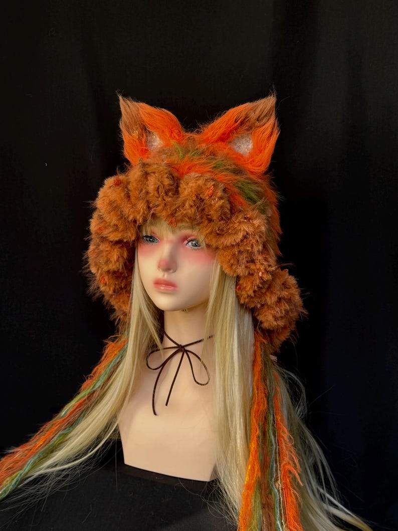 Red Fox Ear Fuzzy Knit Hat | Handmade Rust Orange Animal Ear Winter Hat ...