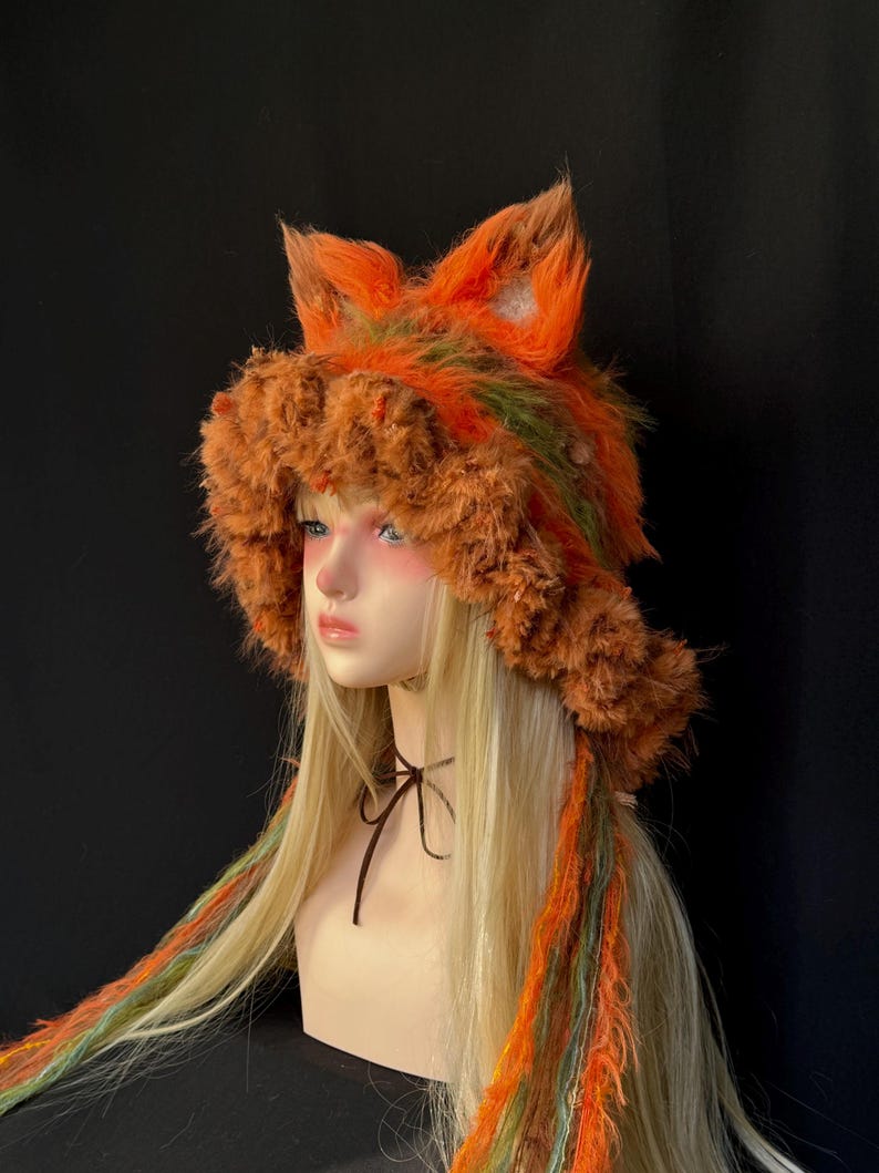 Red Fox Ear Fuzzy Knit Hat | Handmade Rust Orange Animal Ear Winter Hat ...