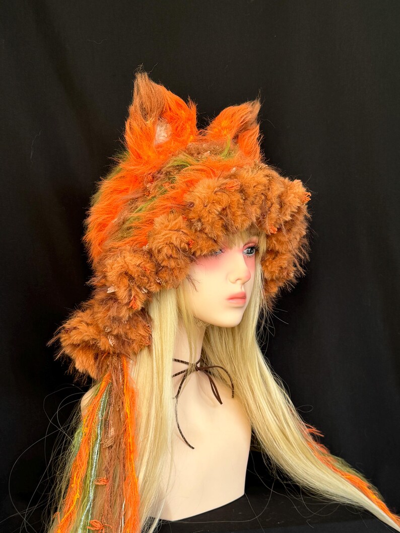 Red Fox Ear Fuzzy Knit Hat | Handmade Rust Orange Animal Ear Winter Hat ...