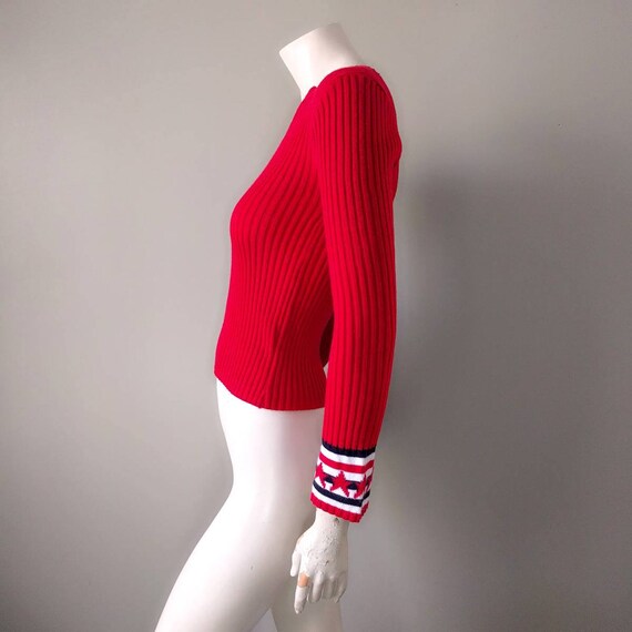 Vintage 1990s Rave Red Star Sleeve Ribbed Sweater XS … - Gem