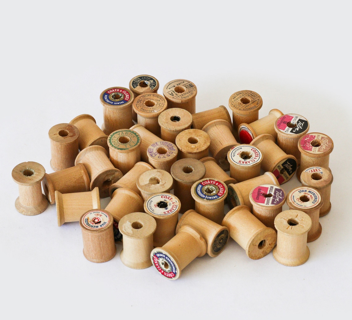 Vintage Wooden Thread Spools Set of 10 - Etsy