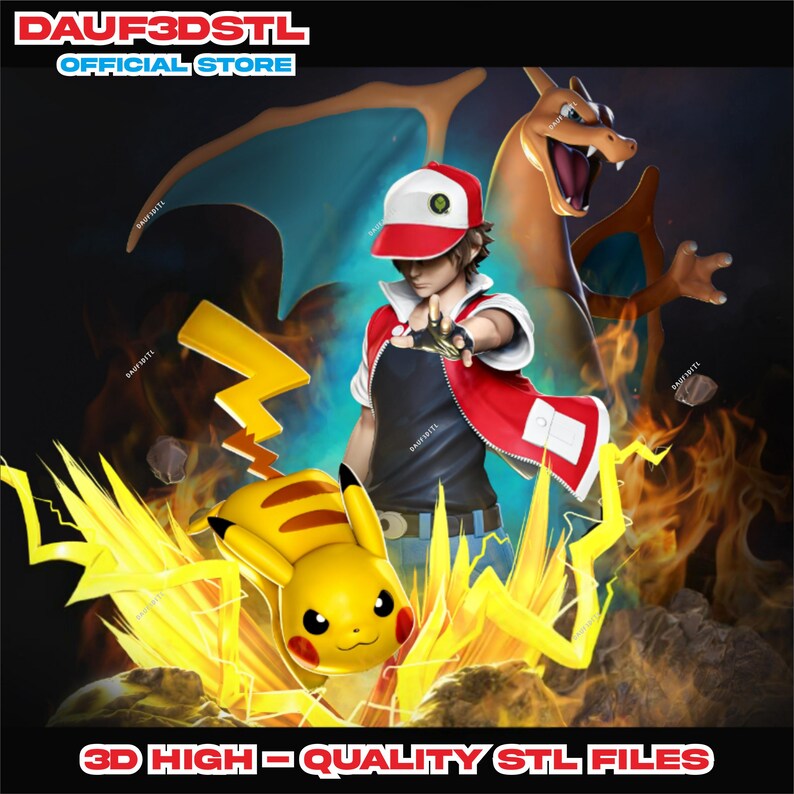 Pokemon Trainer Diorama STL Model for Resin Printer Figure 3D Printing ...