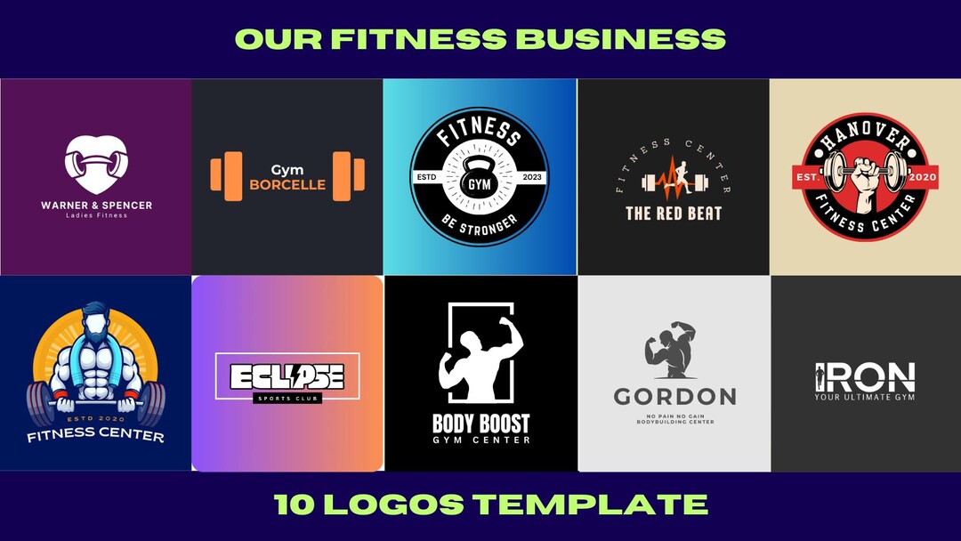 10 Editable Logos for Fitness Club, Gym Club, Personal Trainer Business ...