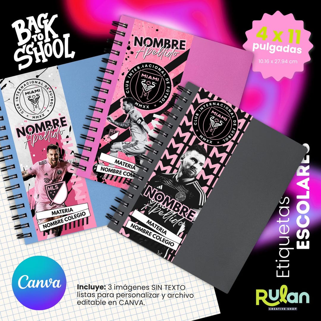 Inter Miami School Labels - Digital File. Digital Labels. Canva ...