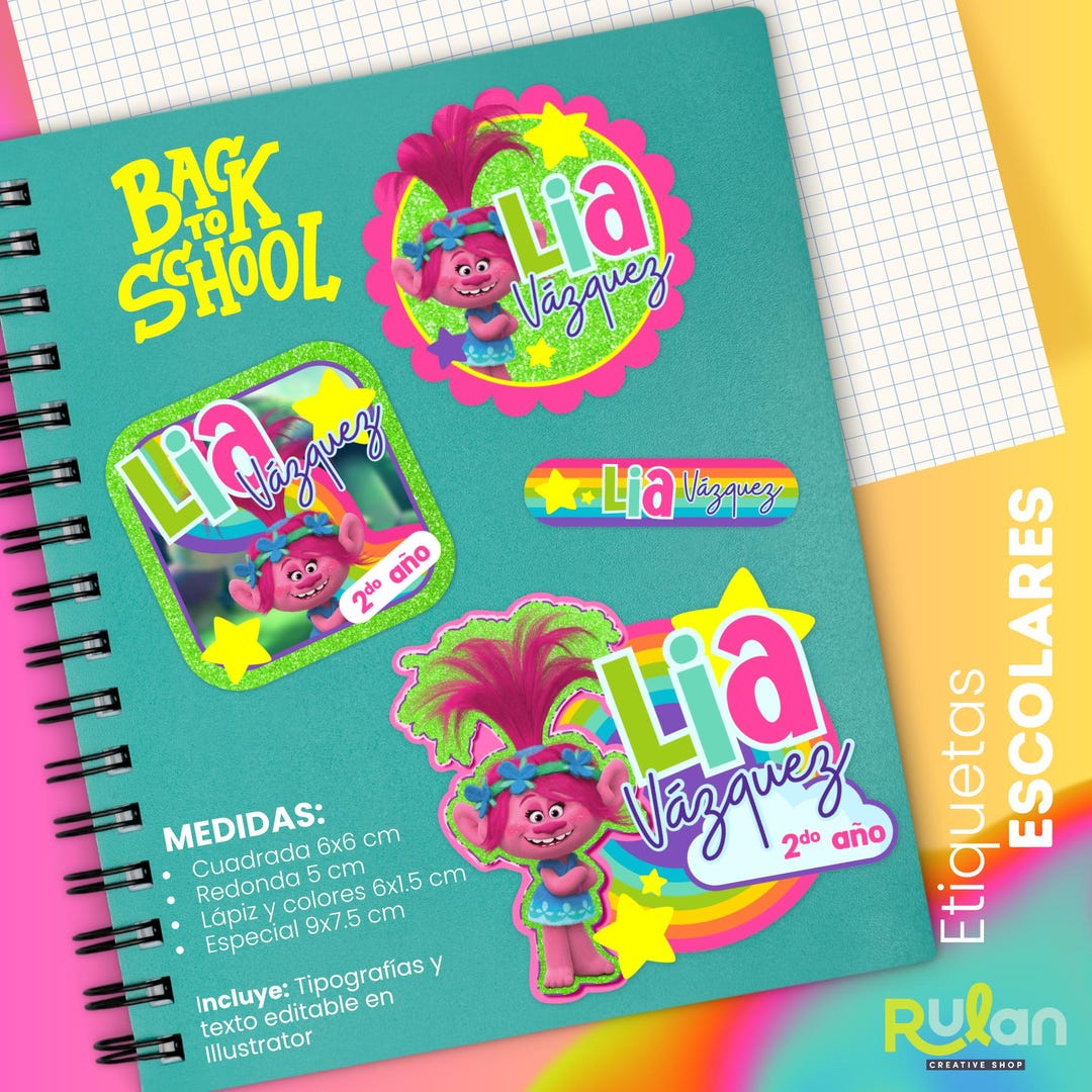 Poppy Trolls School Labels - School Label Designs. Digital School Label ...