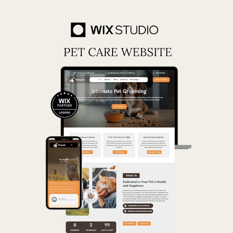 Pet Care Wix Studio Website Template | Grooming, Walking, Vet - Etsy