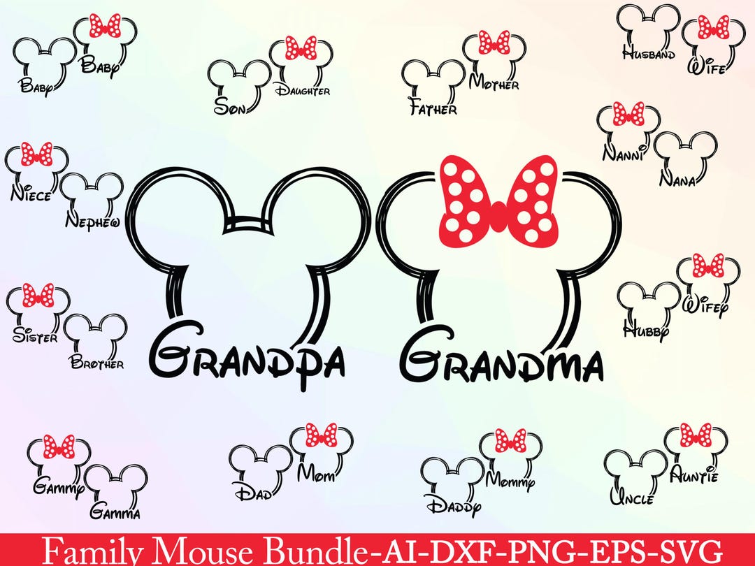 Mickey Minnie Mouse Grandma Grandpa Sister Brother Head Ears Bow ...