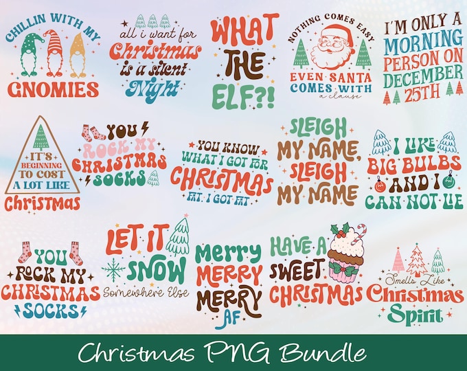 12 Christmas Quotes Clipart Bundle PNG | Watercolor Holiday Sublimation ...
