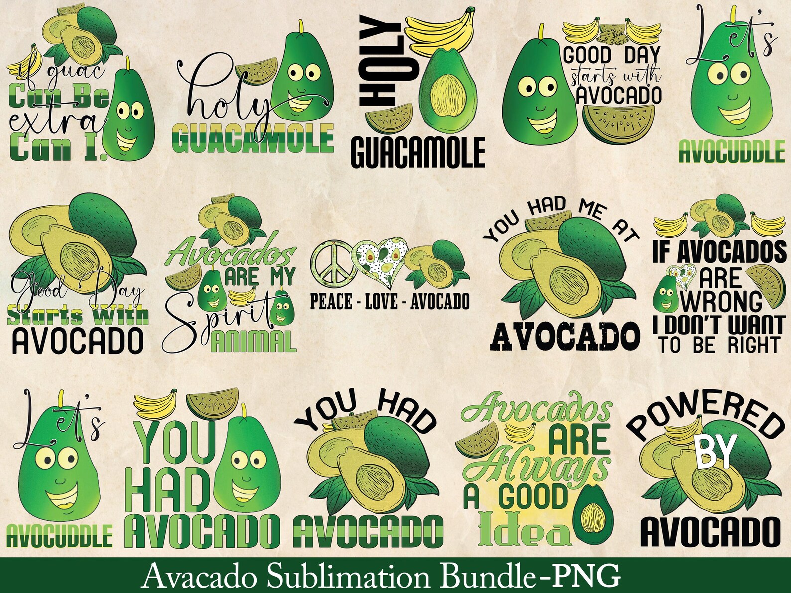 Watercolor Avocado Clipart Bundle, Green Fruit PNG (digital Download ...