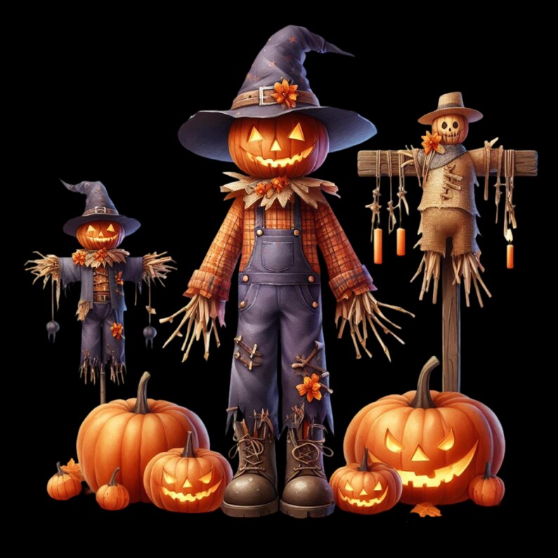 Scarecrow Halloween Watercolor Clipart | Spooky Creepy Scarecrow PNG ...