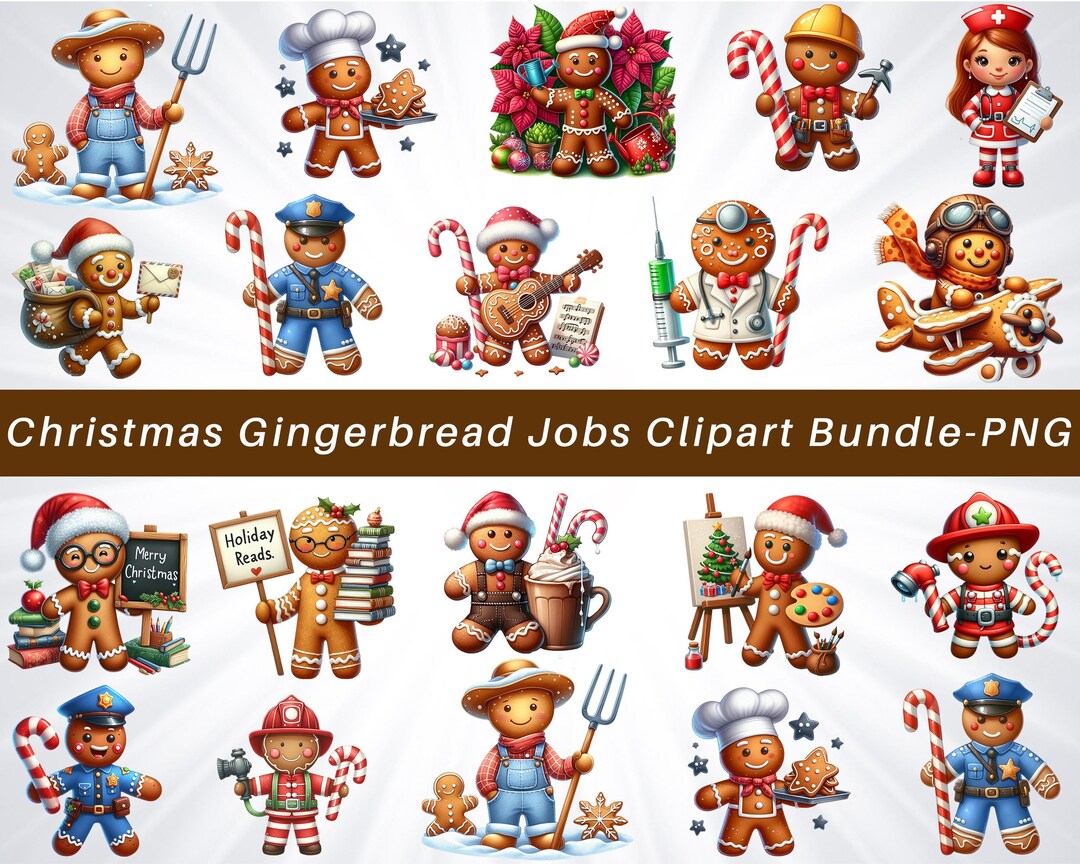Gingerbread Man Christmas Clipart Bundle | Holiday Profession Cookies ...