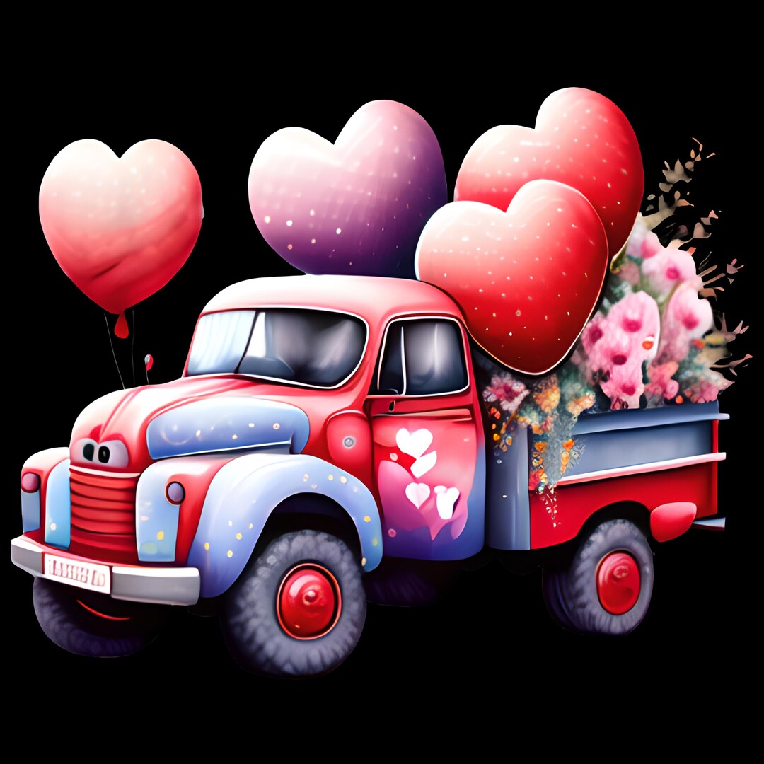 10 Valentine’s Day Truck Clipart Bundle | Retro Love Truck PNG | Hearts ...