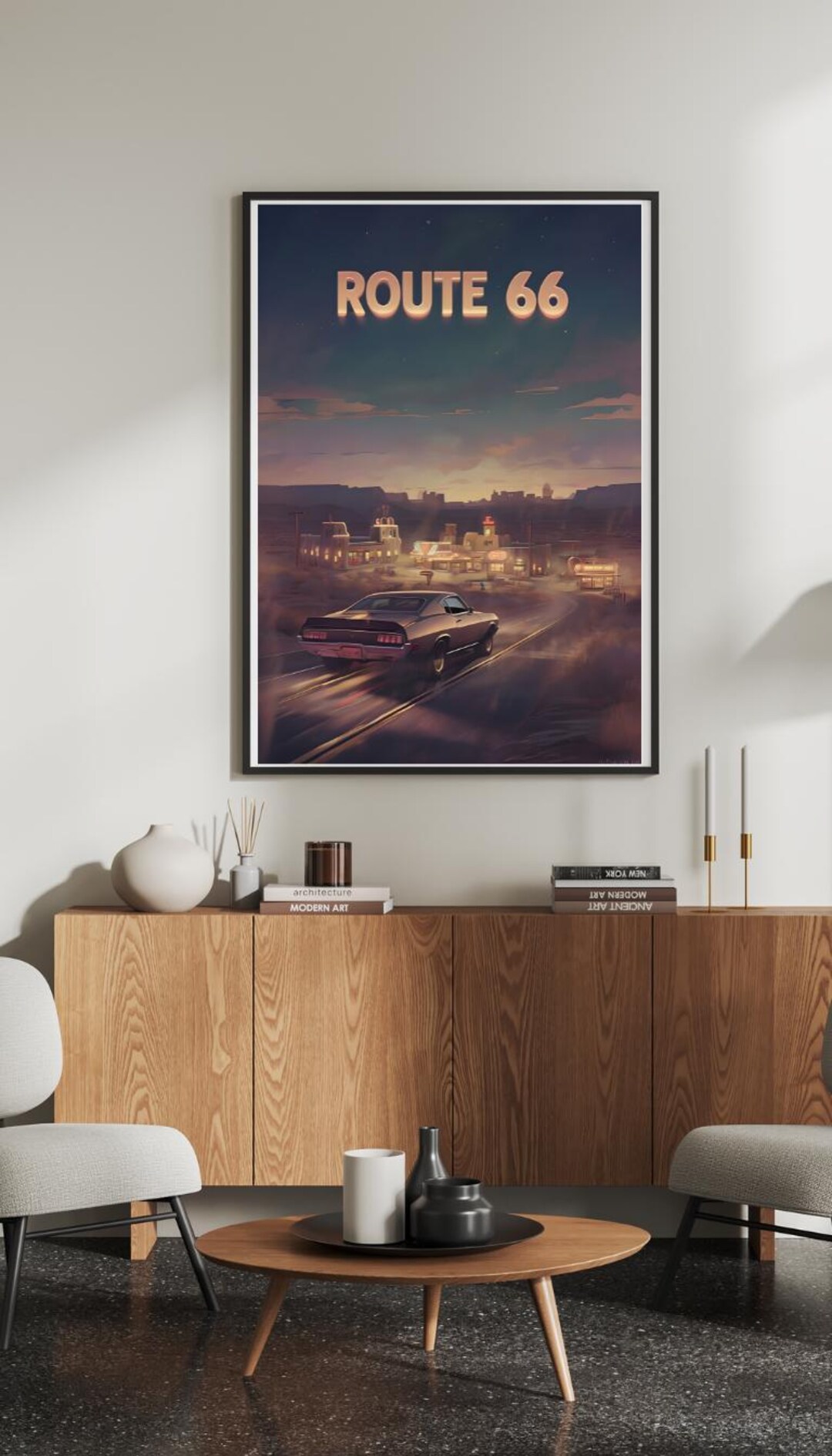 Route 66 Muscle Car Poster (3 Sizes!) - Vintage American Car Art Print ...