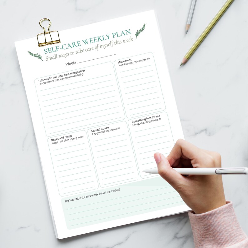 Weekly Self Care Planner Printable | Wellness Planning Sheet | A4 & US ...