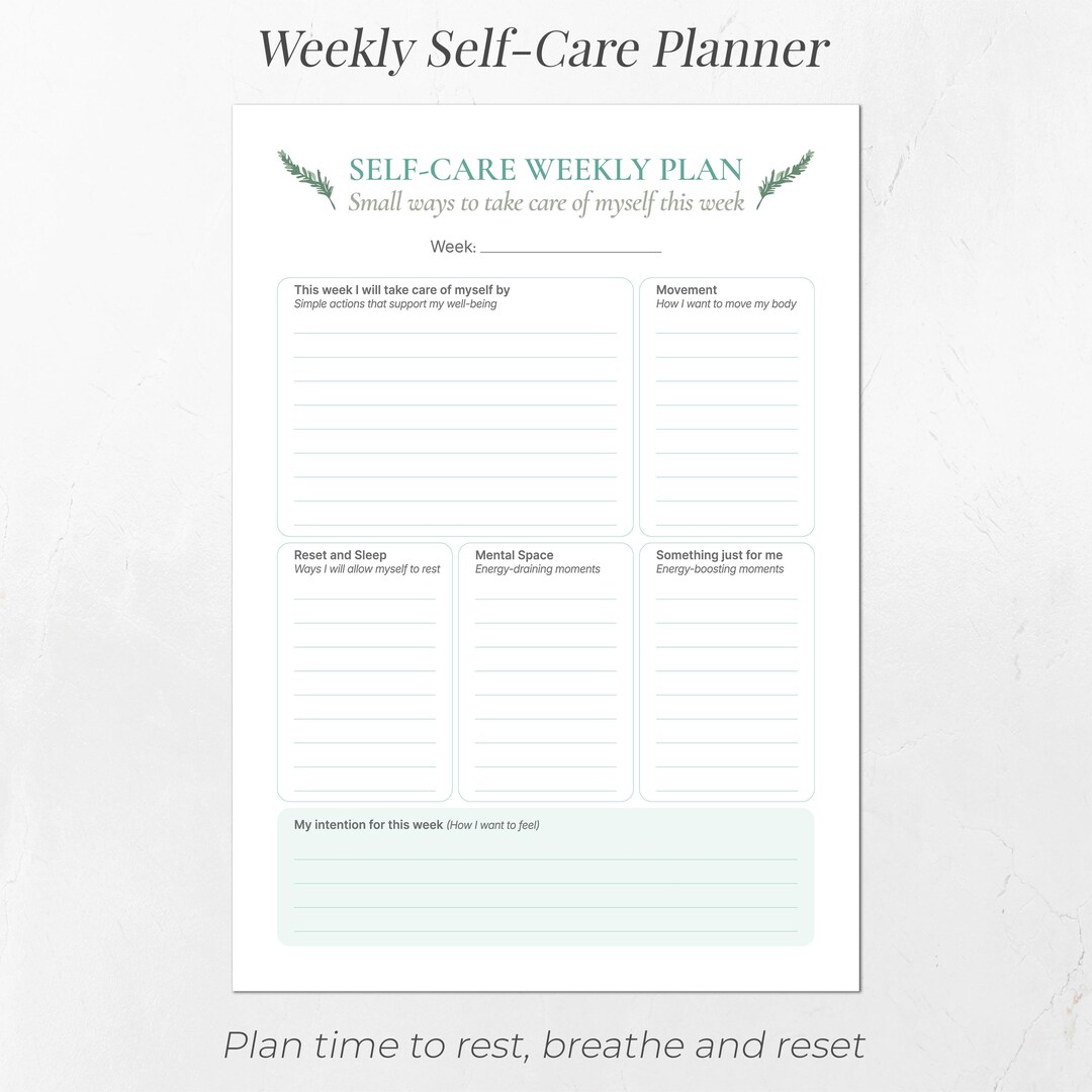 Weekly Self Care Planner Printable | Wellness Planning Sheet | A4 & US ...