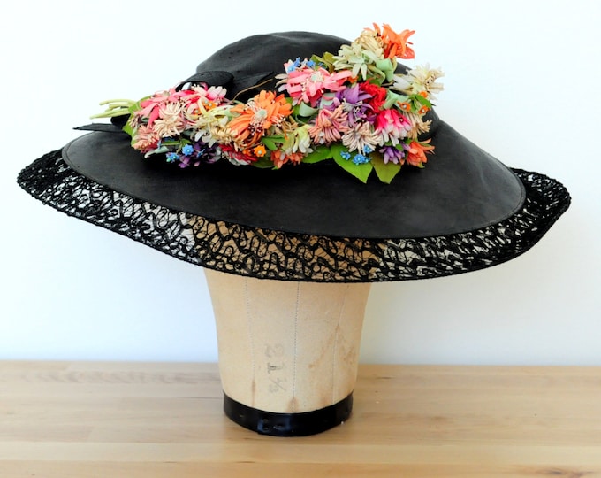 Antique Black Edwardian Sun Hat/millinery Flowers - Etsy