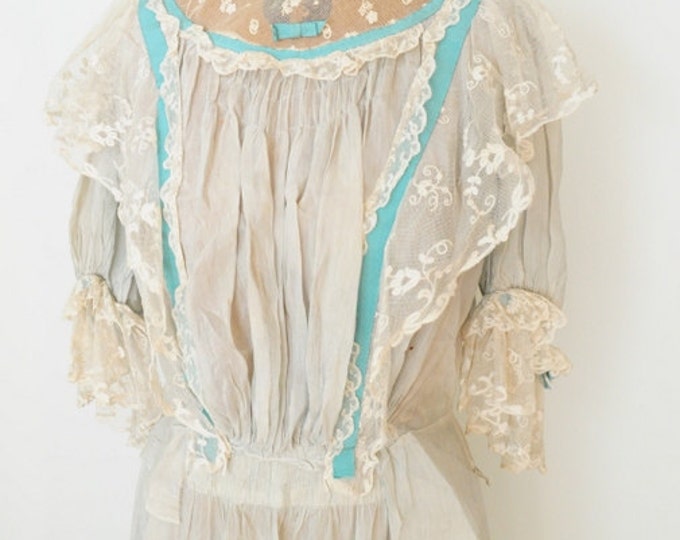 Antique French Victorian Flapper Aqua Ribbon Tulle Lace Bodice - Etsy