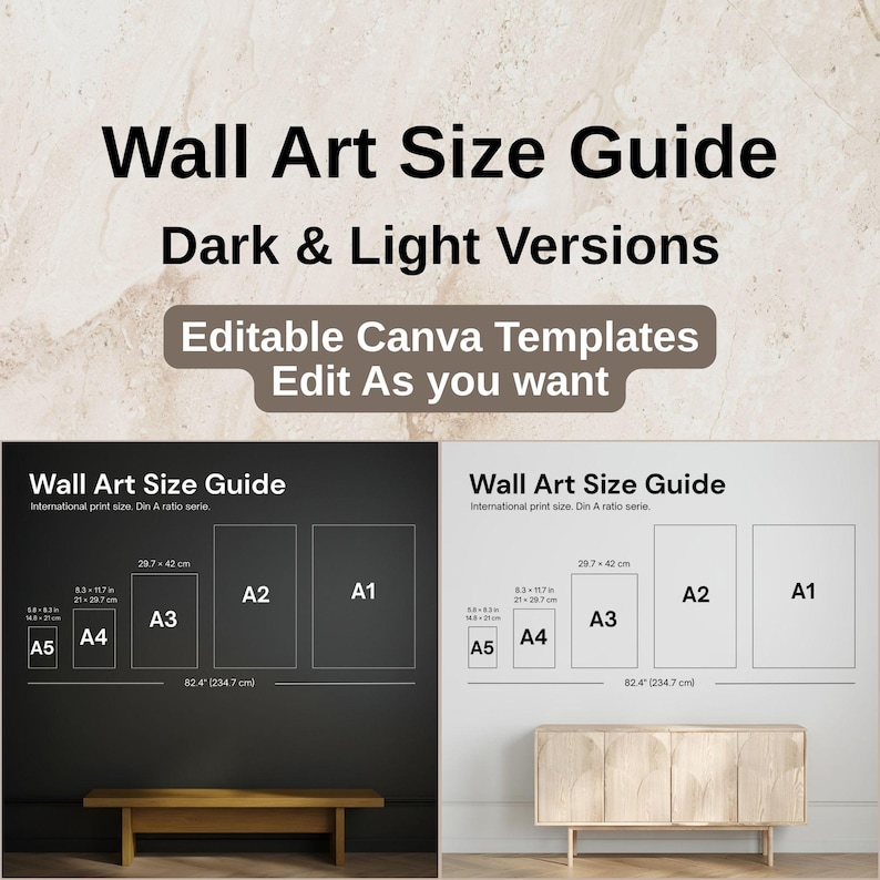 Wall Art Size Guide Canva Template | Editable Frame Size Chart for Etsy ...