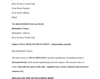 Professional Demand Letter Template for Debt Recovery. Customizable ...