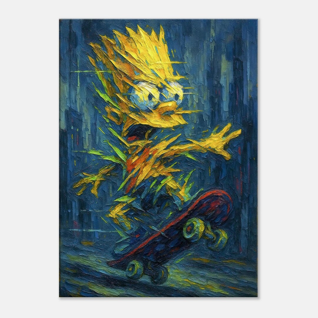 Humorous Bart Simpson Wall Art - Skateboard Fail - Etsy