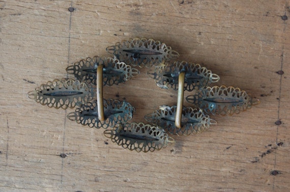 Antique filigree belt slide with bright glass // KODA… - Gem