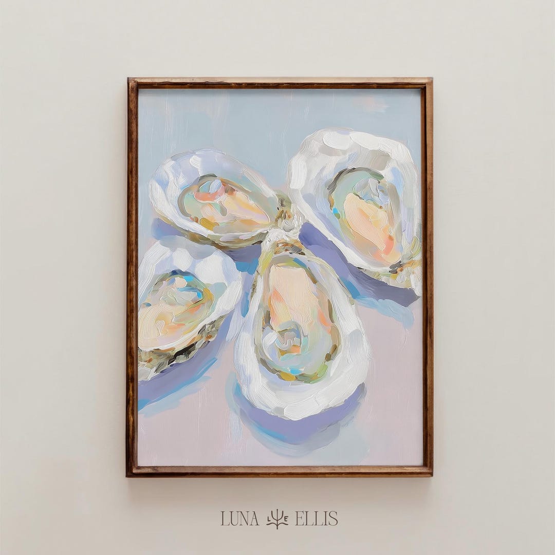 Pastel Oyster Shells Oil Painting Print, Coastal Wall Art, Minimalist ...